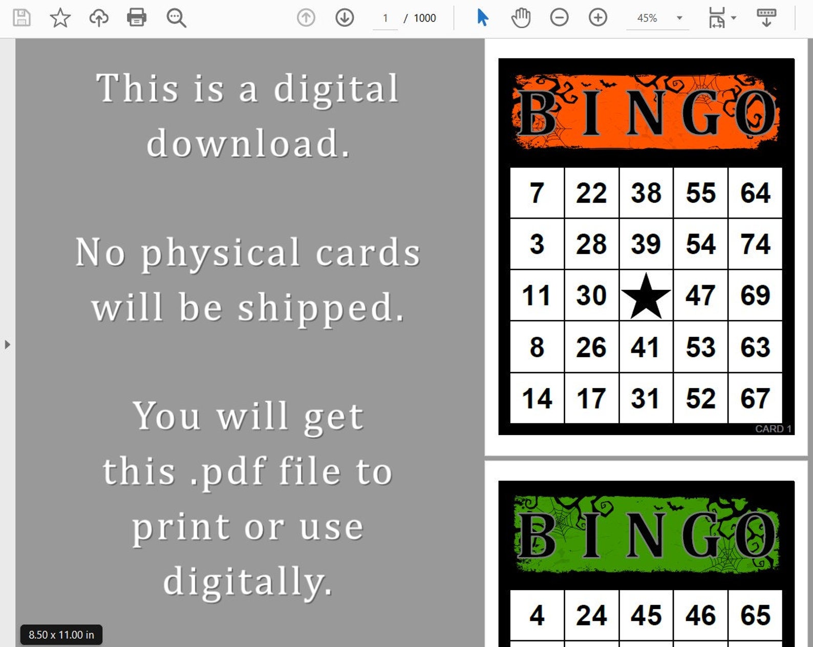 1000 Halloween Bingo Cards Pdf Download, 1, 2, and 4 per Page, Instant ...