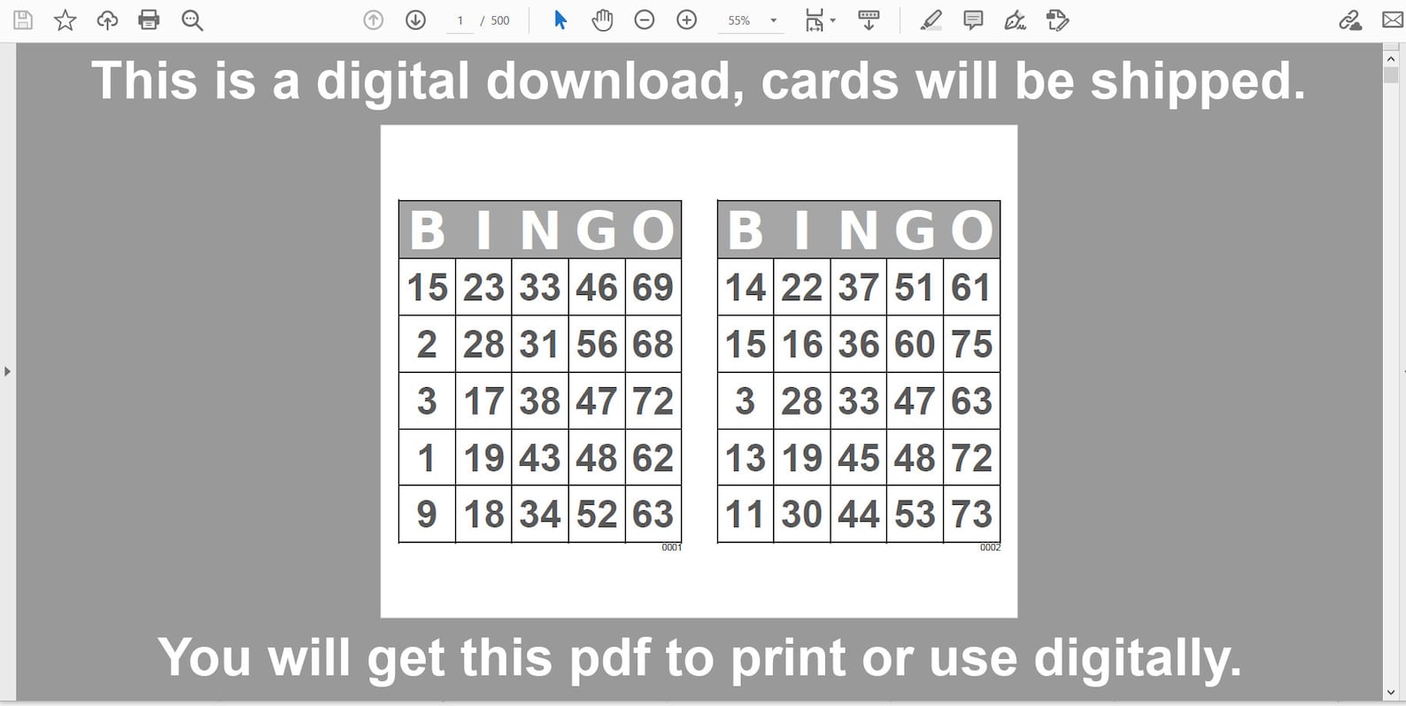 1000 Bingo Cards Pdf Download Large Print No Free Space 1 - Etsy