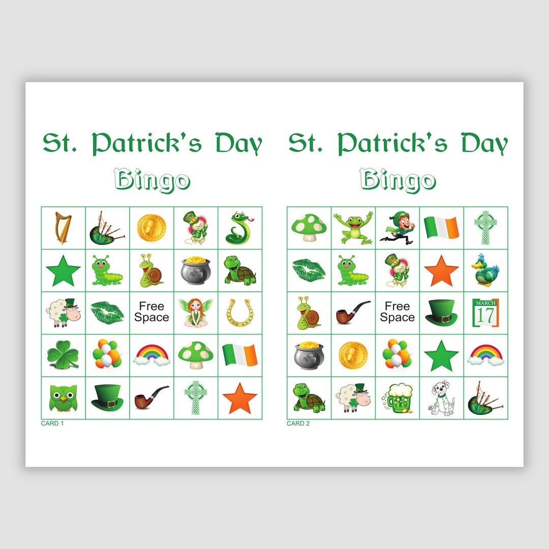 200 St. Patrick's Day Picture Bingo Cards, 2 per Page, Instant ...