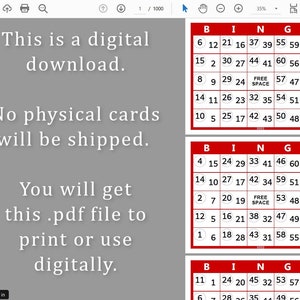 1000 Double Bingo Cards Pdf Download, 1, 2, and 4 per Page, Instant ...
