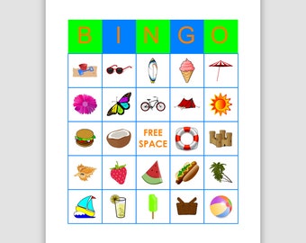 Summer Bingo Cards, 100 Cards, 1 per Page, PDF Download, Instant ...