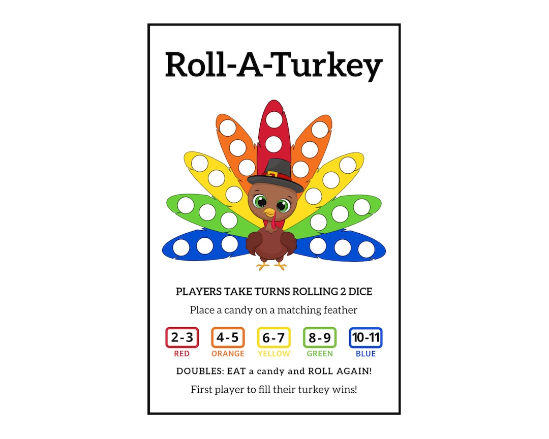Roll A Turkey Dice Game Pdf Download, 1 and 2 per Page, Instant ...