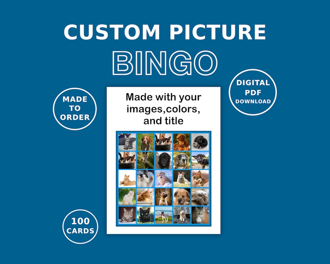 100 Custom Bingo Cards, Picture Bingo, Loteria Cards, Photo Bingo ...