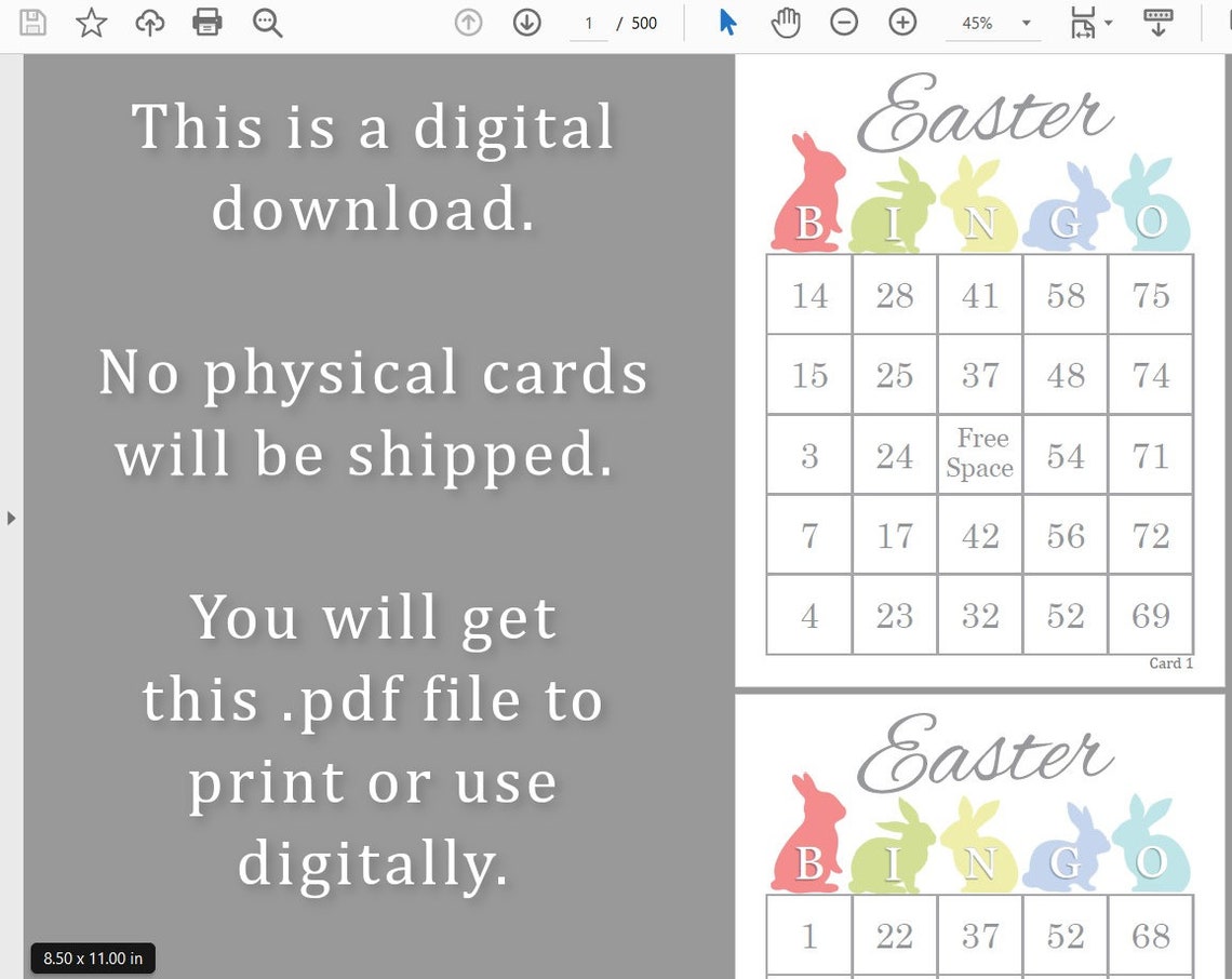 500 Easter Bingo Cards Pdf Download, 1 ,2, and 4 per Page, 75 Call ...