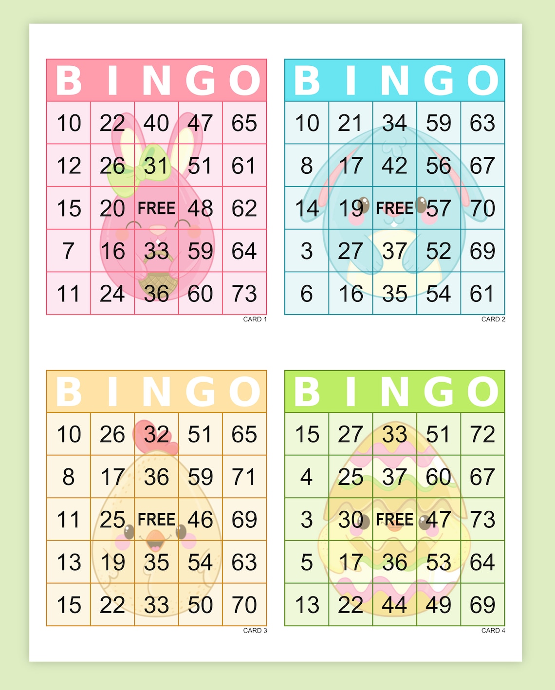 100 Easter Bingo Cards Pdf Download 1 2 and 4 per Page - Etsy