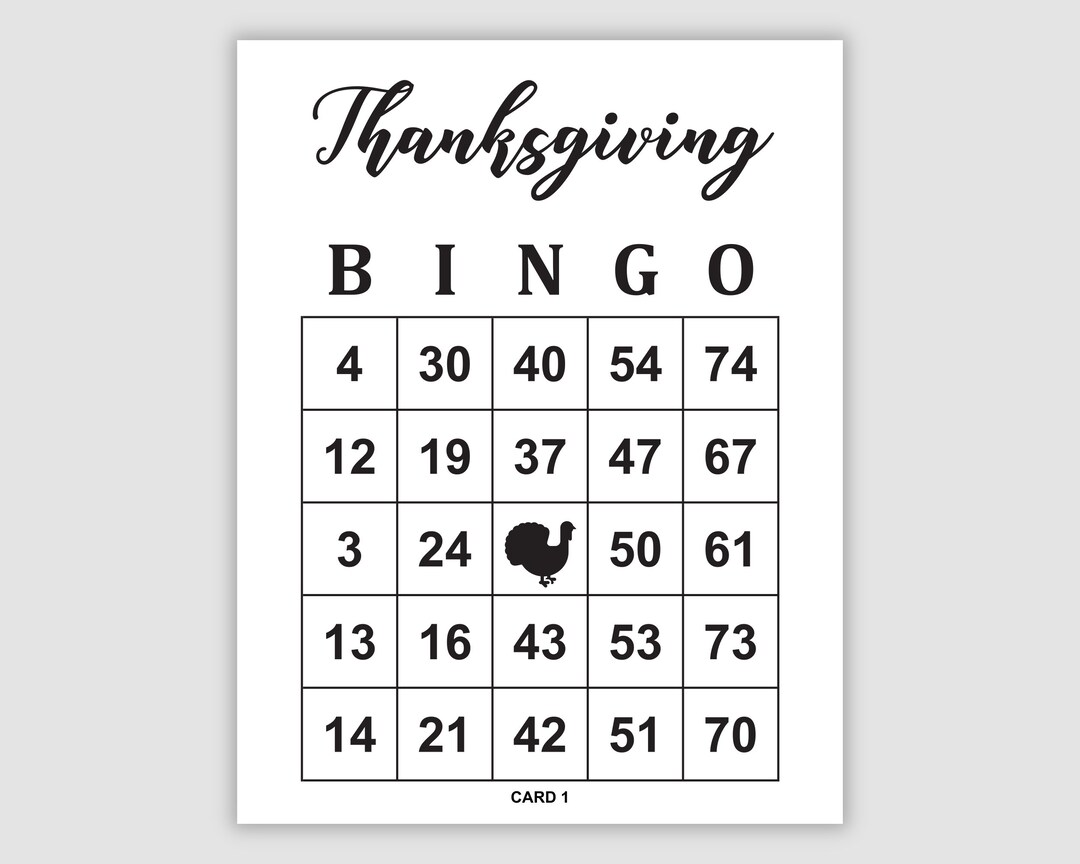 1000 Thanksgiving Bingo Cards, 1 and 2 per Page, Instant Printable Fun ...