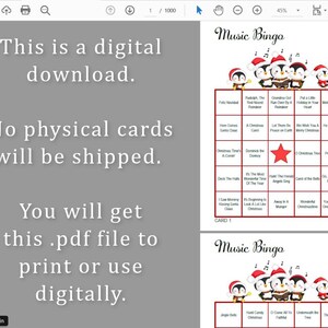 1000 Christmas Music Bingo Cards, 1 and 2 per Page, 75 Call Fun Holiday ...