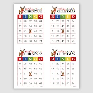 200 Christmas Bingo Cards, 1, 2, and 4 per Page, Reindeer Fun Printable ...