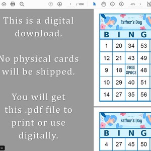 1000 Father's Day Bingo Cards Pdf Download, 1, 2, and 4 per Page, Blue ...