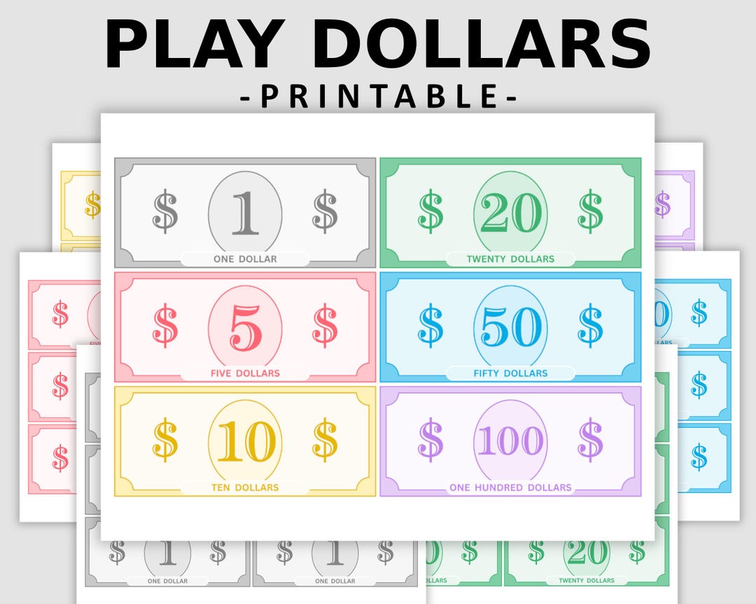 Pretend Play Money Dollars Printable PDF Game Money Classroom Bucks ...