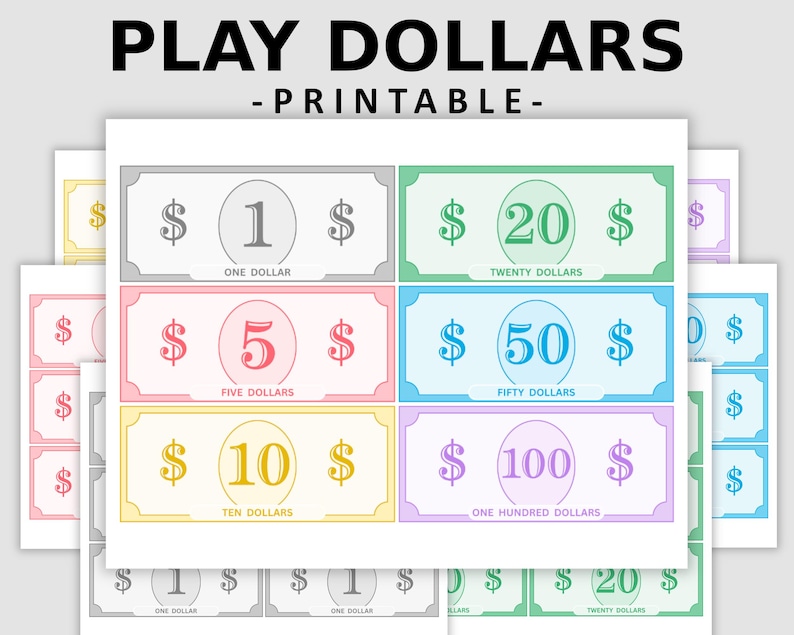 Pretend Play Money Dollars Printable PDF Game Money Classroom Bucks ...