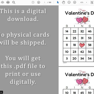 500 Valentine's Day Bingo Cards Pdf Download, 1, 2, and 4 per Page ...