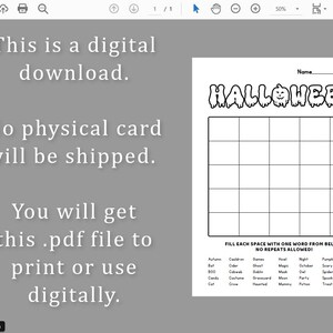 Halloween Bingo Card Activity, Pdf Download, 1 and 2 per Page, DIY ...