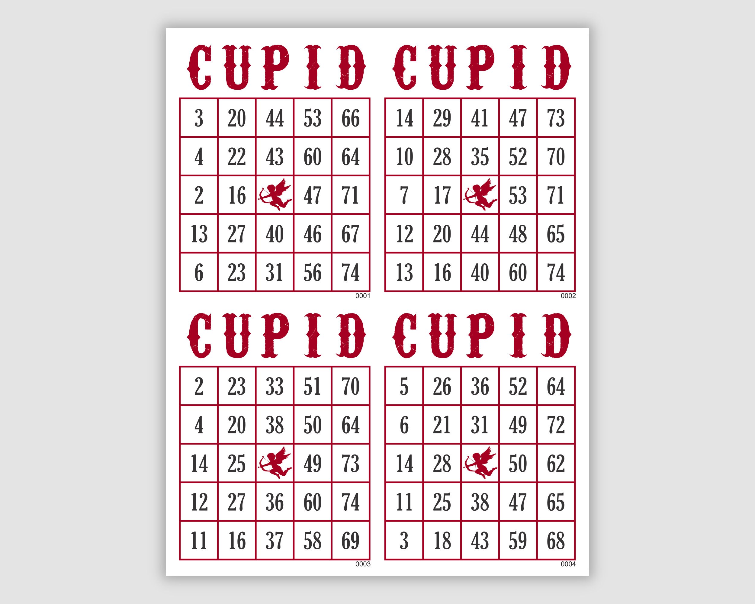 100 Cupid Bingo Cards Pdf Download, 1, 2, and 4 per Page, Instant ...