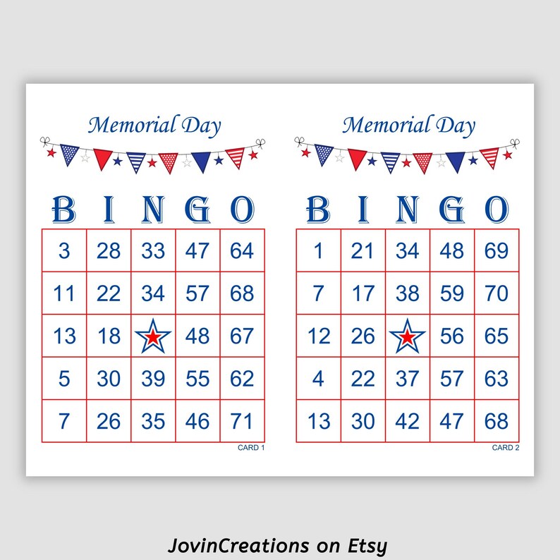 1000 Memorial Day Bingo Cards Pdf Download, 1 and 2 per Page, Instant ...