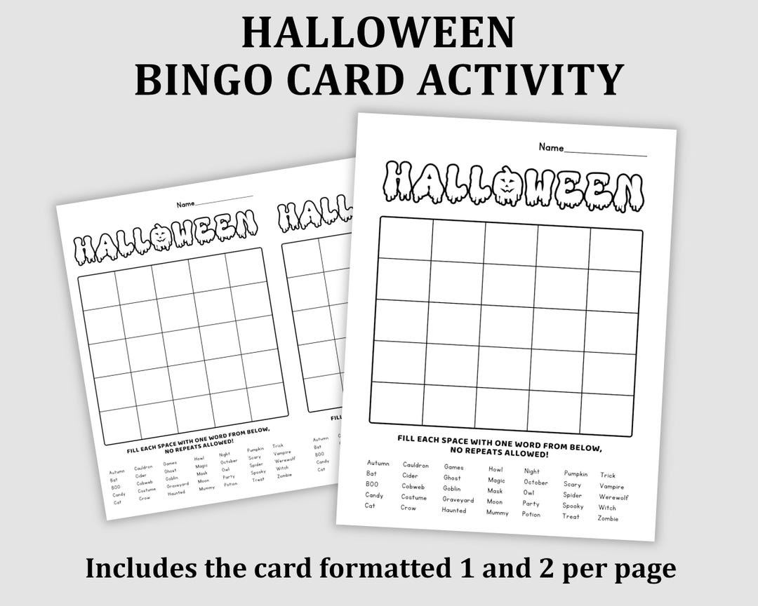 Halloween Bingo Card Activity, Pdf Download, 1 and 2 per Page, DIY ...