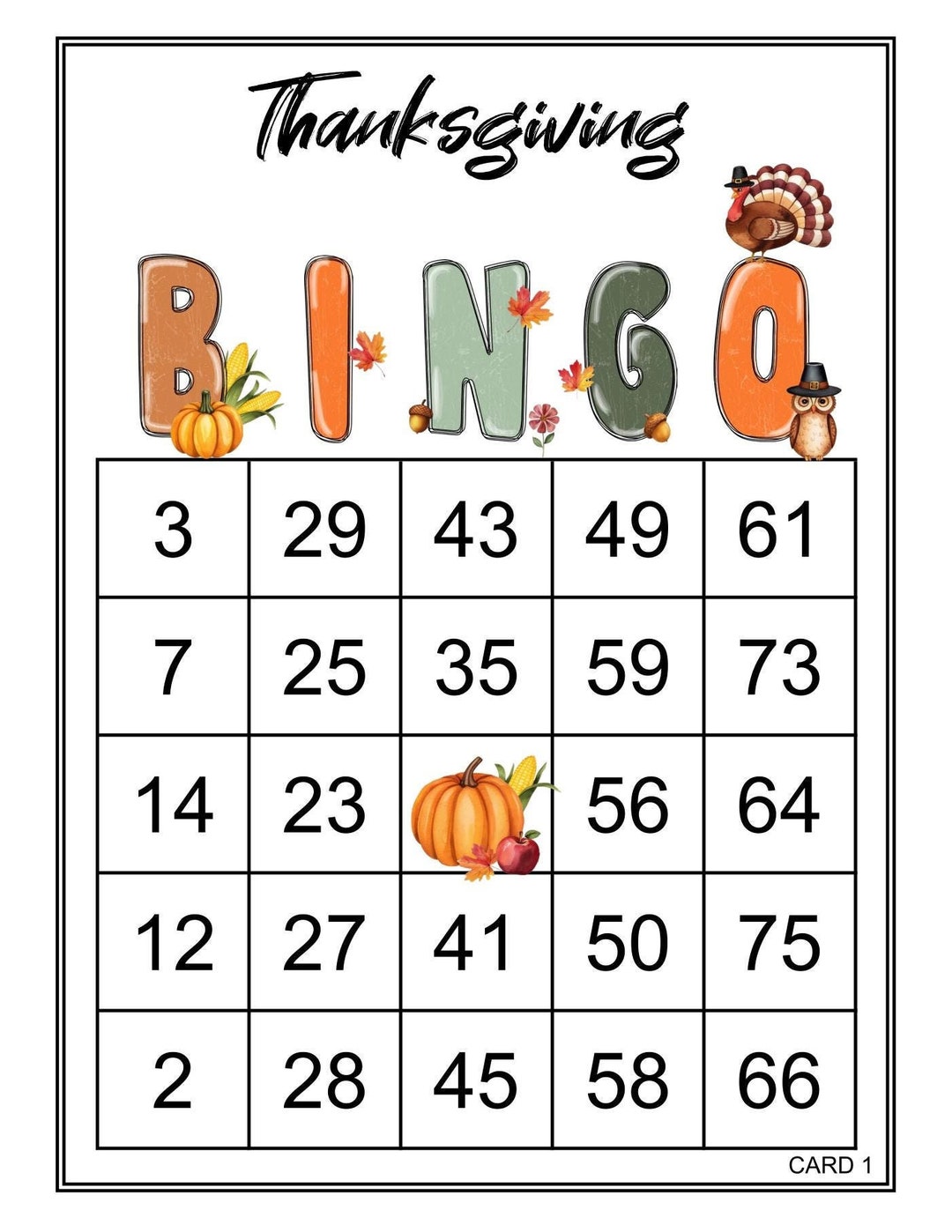 200 Thanksgiving Bingo Cards, 1 and 2 per Page, Instant Printable Fun ...