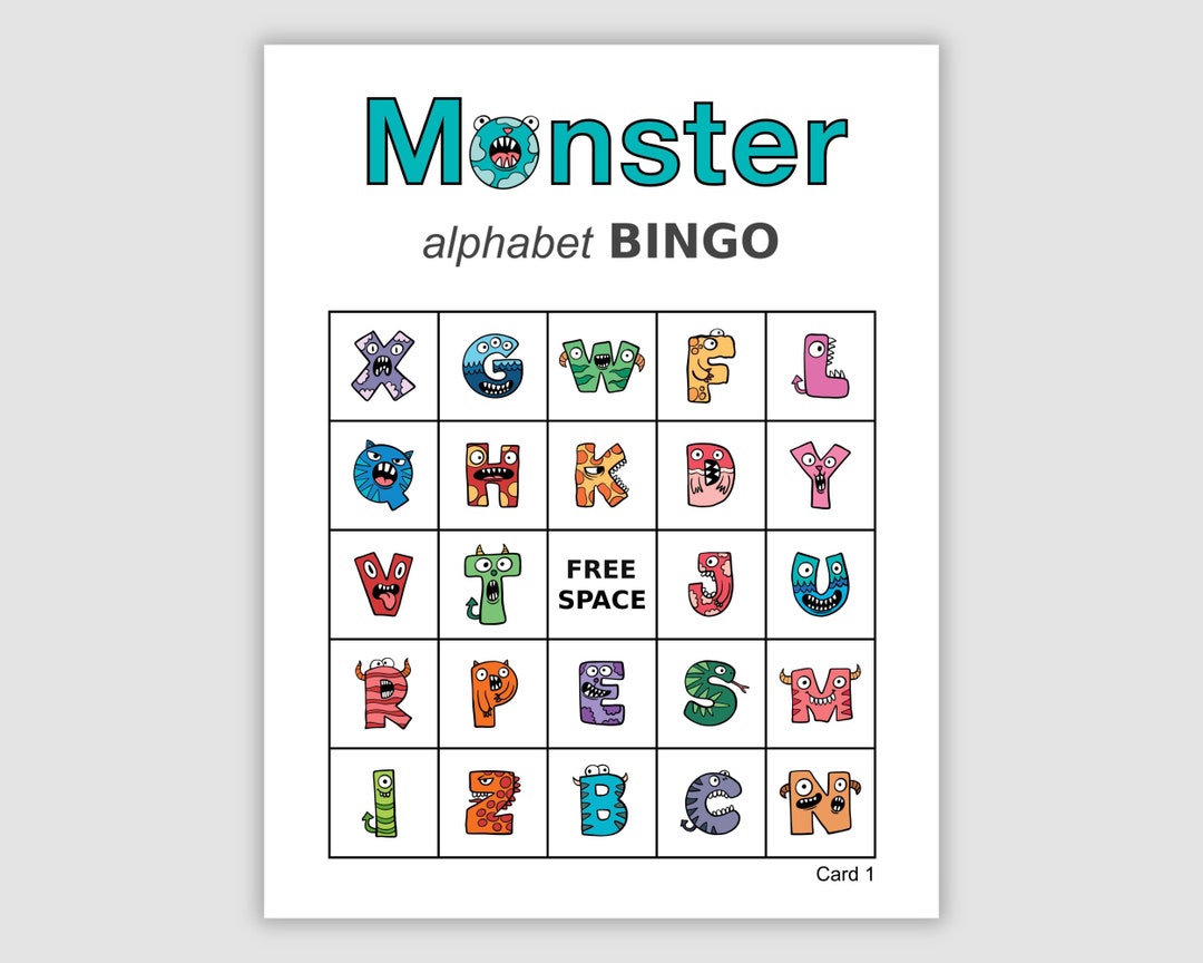 100 Bingo Cards Pdf Download, Instant Printable Fun Monster Alphabet ...