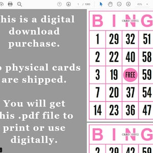 1000 Jumbo Bingo Cards Pdf Download, 1 per Page, Instant Printable Fun ...