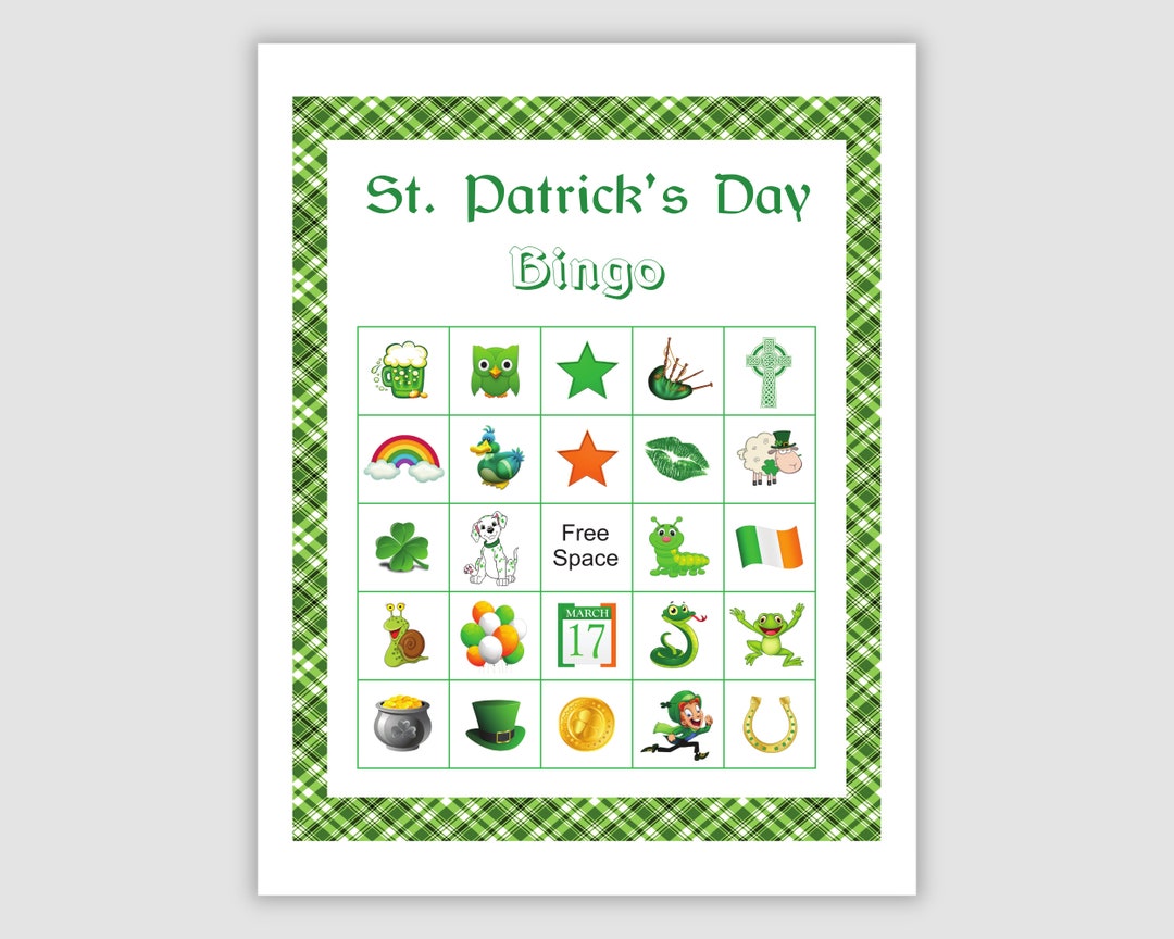 50 St. Patrick's Day Picture Bingo Cards, 1 per Page, Instant Printable ...