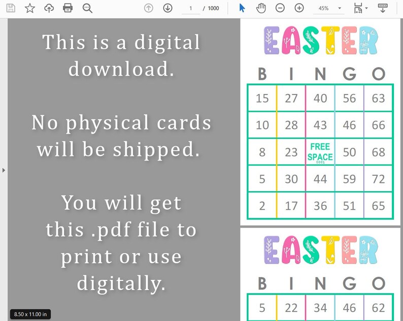 1000 Easter Bingo Cards Large Print Pdf Download, 1, 2, and 4 per Page ...