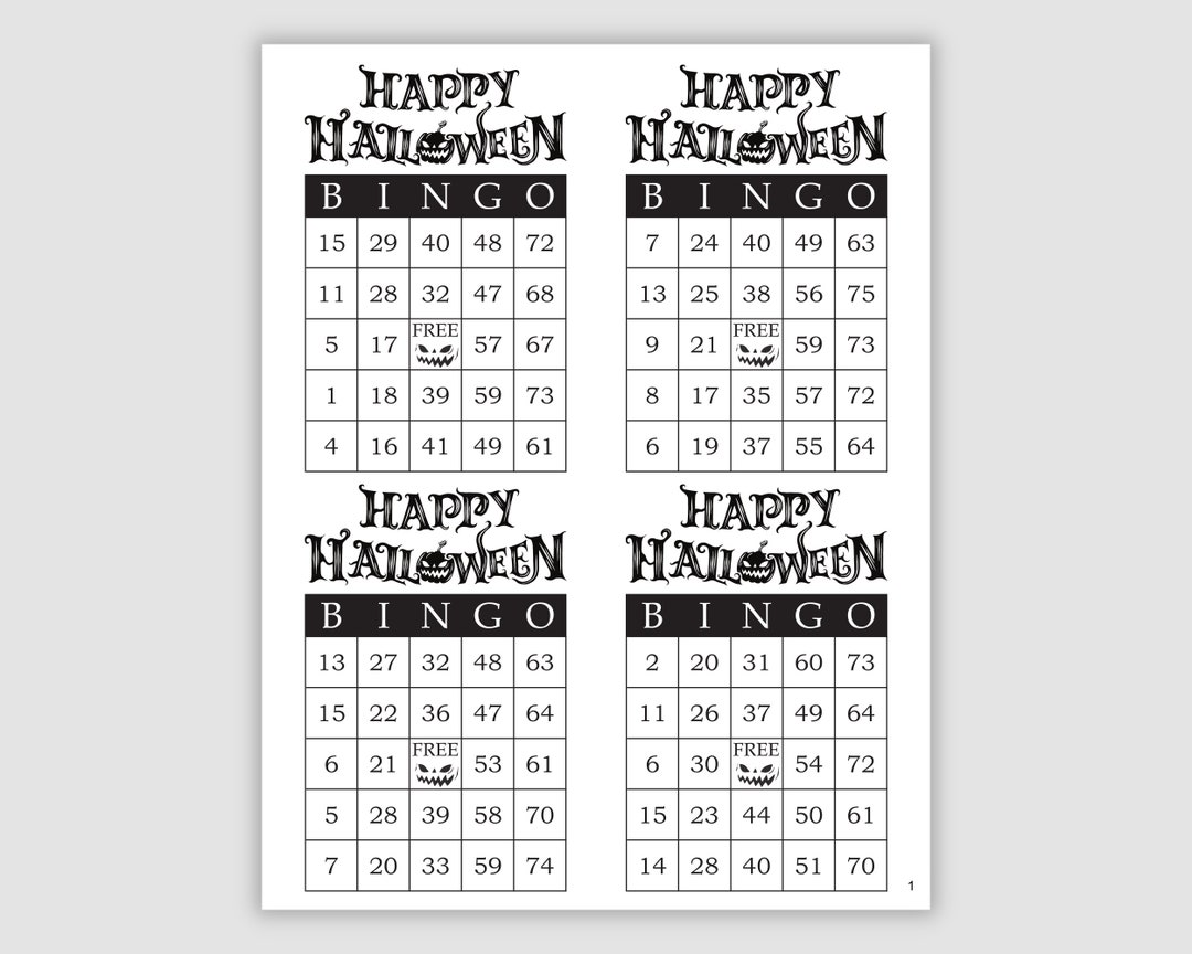 1000 Halloween Bingo Cards Pdf Download, 4 per Page, Instant Printable ...