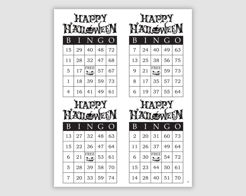 1000 Halloween Bingo Cards Pdf Download, 4 per Page, Instant Printable ...