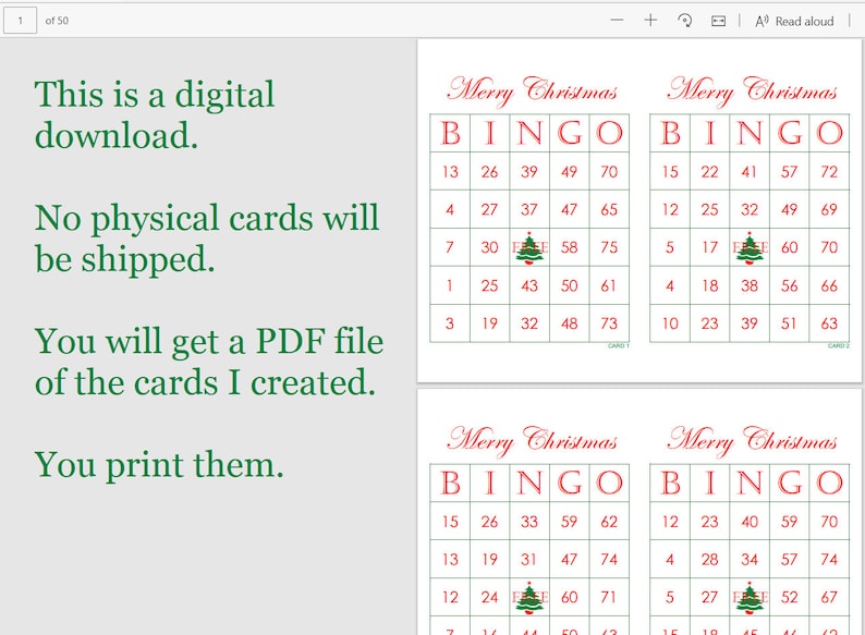100 Merry Christmas Bingo Cards Pdf Download 2 per Page - Etsy