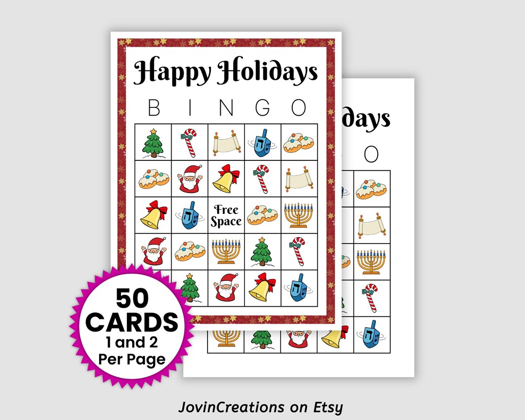 50 Holiday Bingo Cards, 1 and 2 per Page, Instant Printable Party Game ...