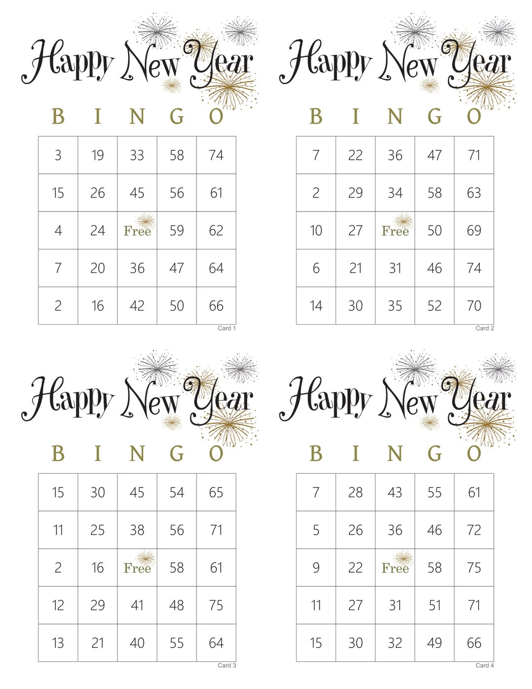 200 Happy New Year Bingo Cards Pdf Download Prints 4 per - Etsy
