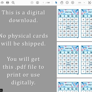 1000 Father's Day Bingo Cards Pdf Download, 1, 2, and 4 per Page, Blue ...