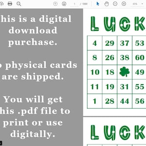 1000 LUCKY Bingo Cards 1 2 and 4 per Page Instant - Etsy