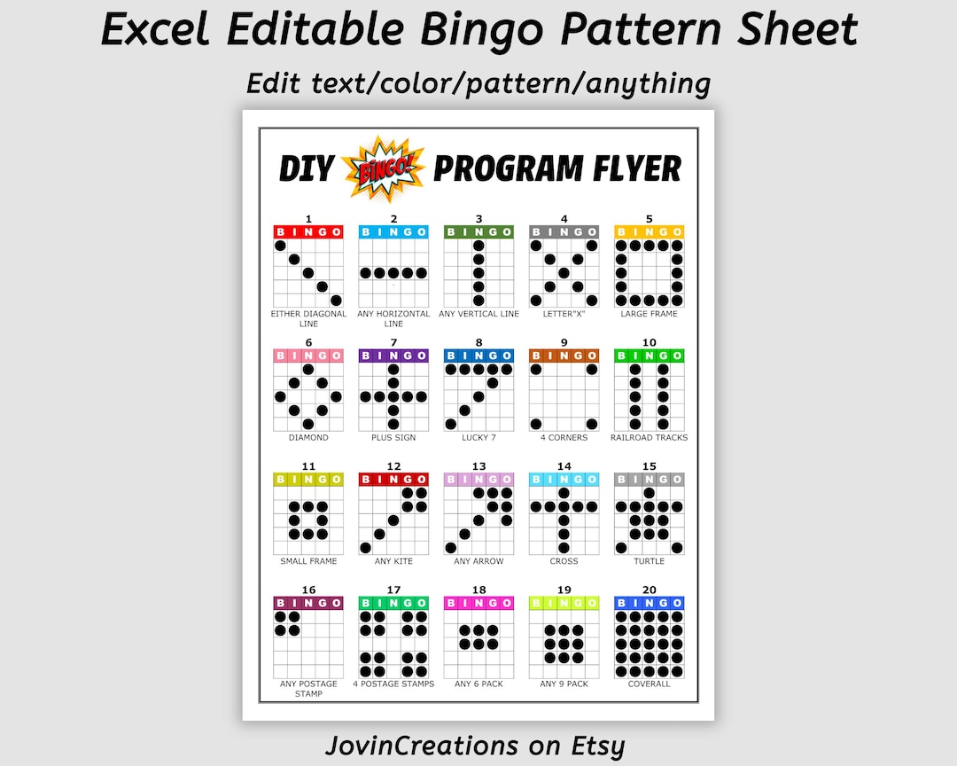 20 Game Editable Bingo Patterns, Create Your Own 20 Game Program Flyer ...
