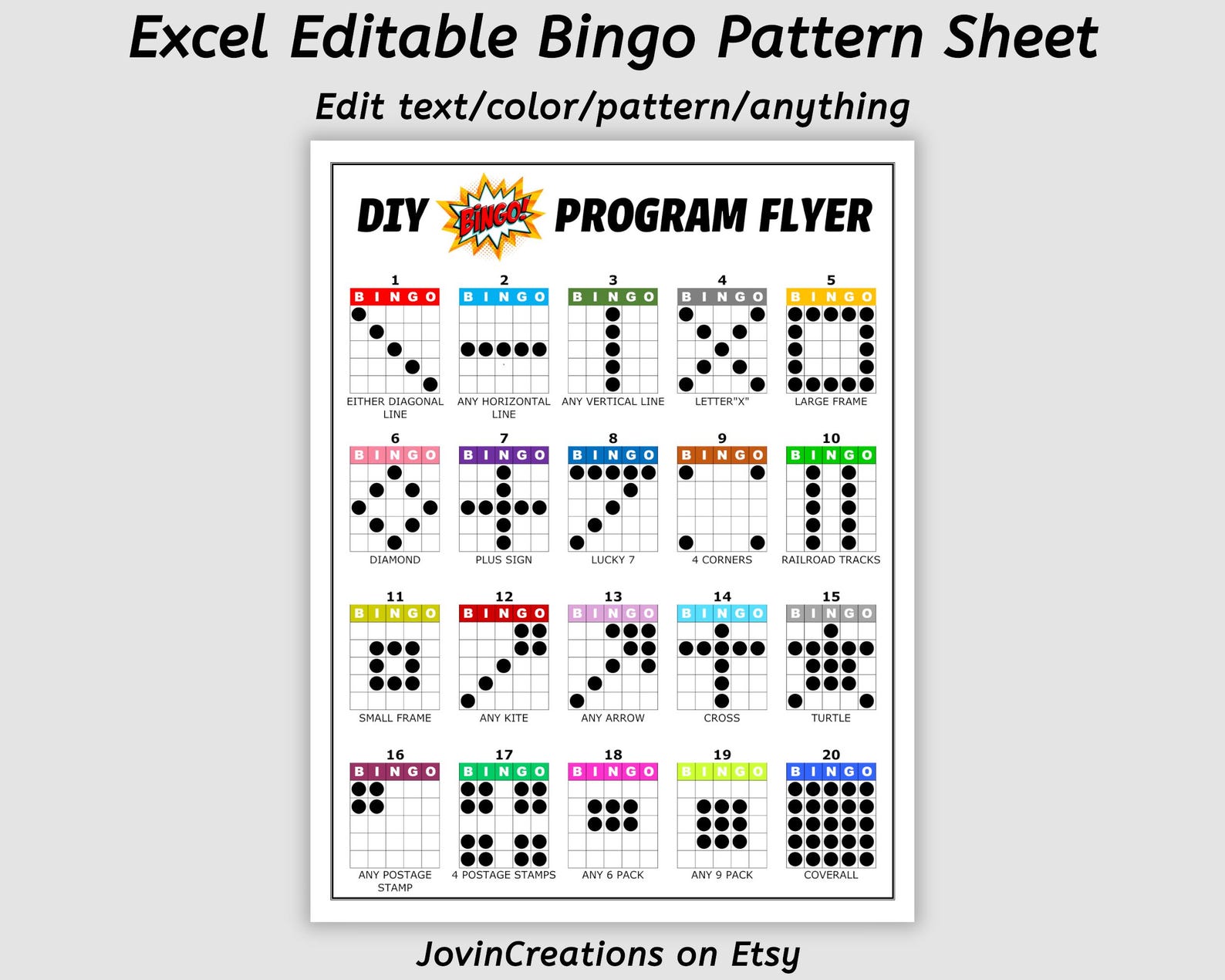 20 Game Editable Bingo Patterns, Create Your Own 20 Game Program Flyer ...