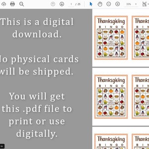 50 Thanksgiving Bingo Cards, 1 and 2 per Page, Instant Printable Fun ...