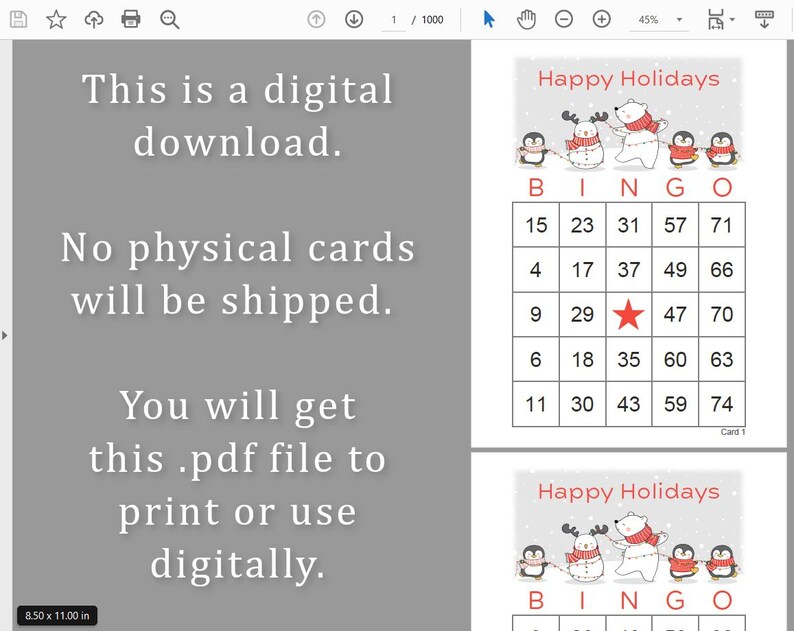 1000 Happy Holidays Bingo Cards Pdf Download, 1 and 2 per Page, Instant ...