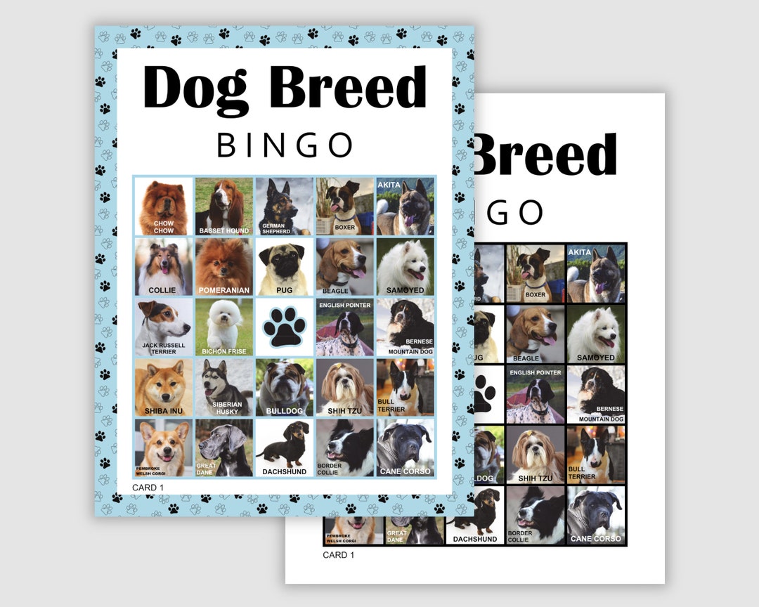 25 Dog Breed Bingo Cards Pdf Download, 1 and 2 per Page, Instant ...