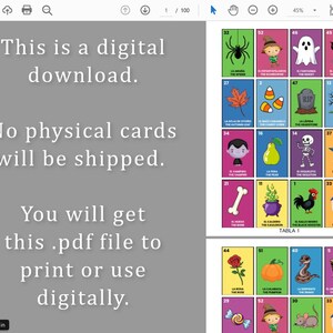 100 Halloween Bingo Cards, 54 Call Cards, Spanish and English Printable ...