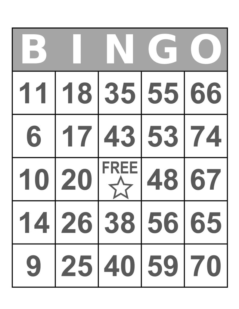 Bingo Cards 1000 Cards 1 Per Page Large Print Immediate Etsy