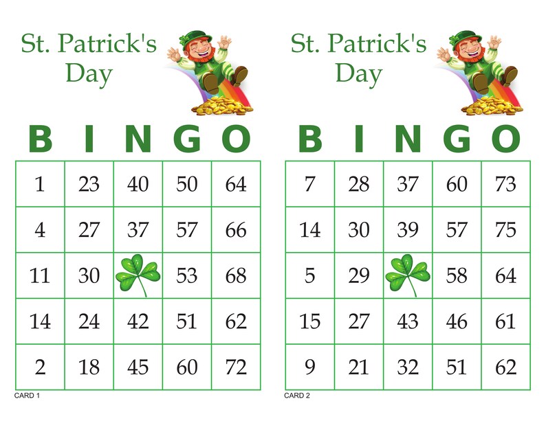 St. Patrick's Day Bingo Cards 1000 Cards Prints 1 and 2 - Etsy