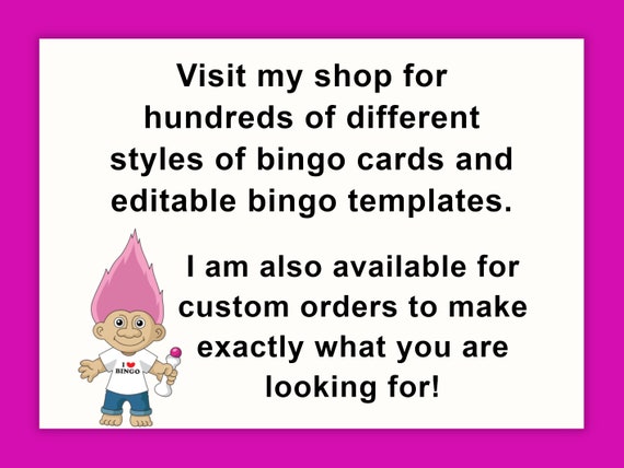 1000 Card Editable Bingo Template, 75 Call, Top and Bottom Text ️ ...