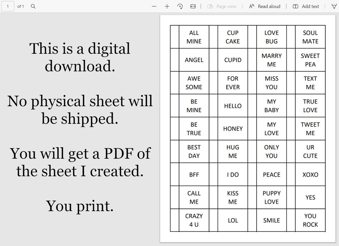 1000 Valentines Day Bingo Cards Pdf Download 1 per Page 36 - Etsy