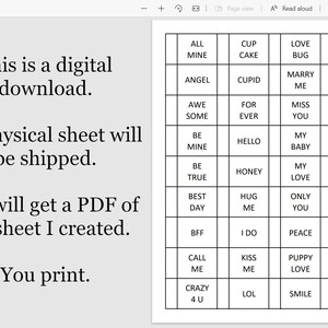 1000 Valentines Day Bingo Cards Pdf Download 1 per Page 36 - Etsy