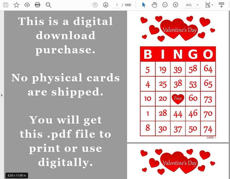 1000 Valentines Day Bingo Cards Pdf Download 1 2 and 4 per - Etsy