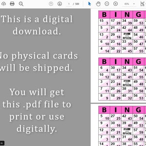 1000 Double Bingo Cards Pdf Download, 1, 2, and 4 per Page, Instant ...