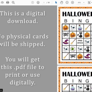 50 Halloween Picture Bingo Cards Pdf Download, 1 and 2 per Page ...