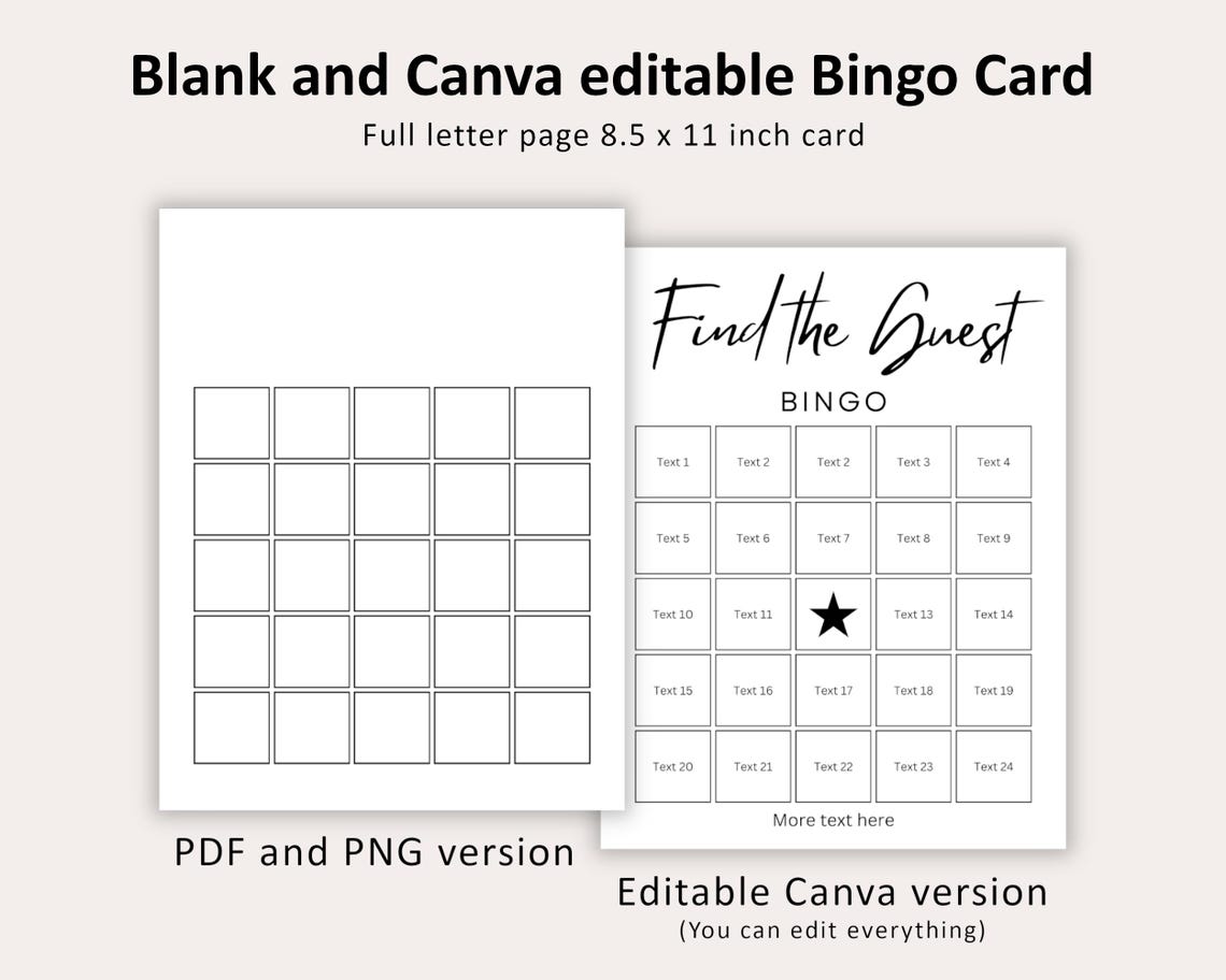 Easy Edit Canva Bingo Card Template and Blank Bingo Card PDF and PNG ...