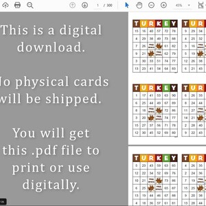 1200 Turkey Bingo Cards, 1, 2, 4 and 6 per Page, 90 Call Game With 36 ...