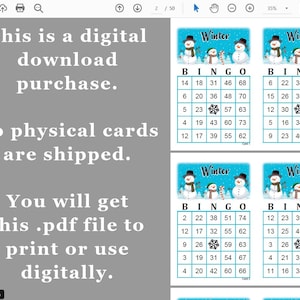 100 Winter Bingo Cards Pdf Download, 1 and 2 per Page, Instant ...
