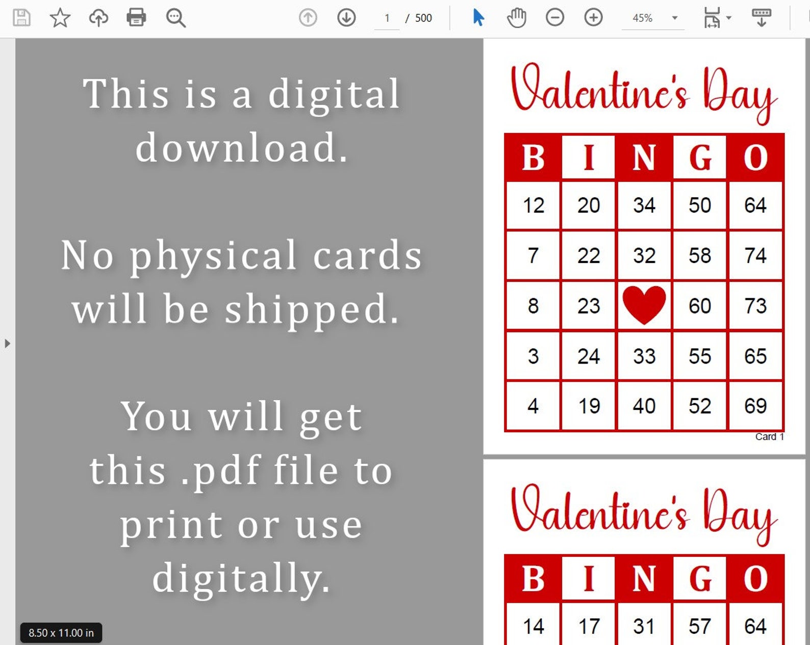 500 Valentine's Day Bingo Cards Pdf Download, 1, 2, and 4 per Page ...
